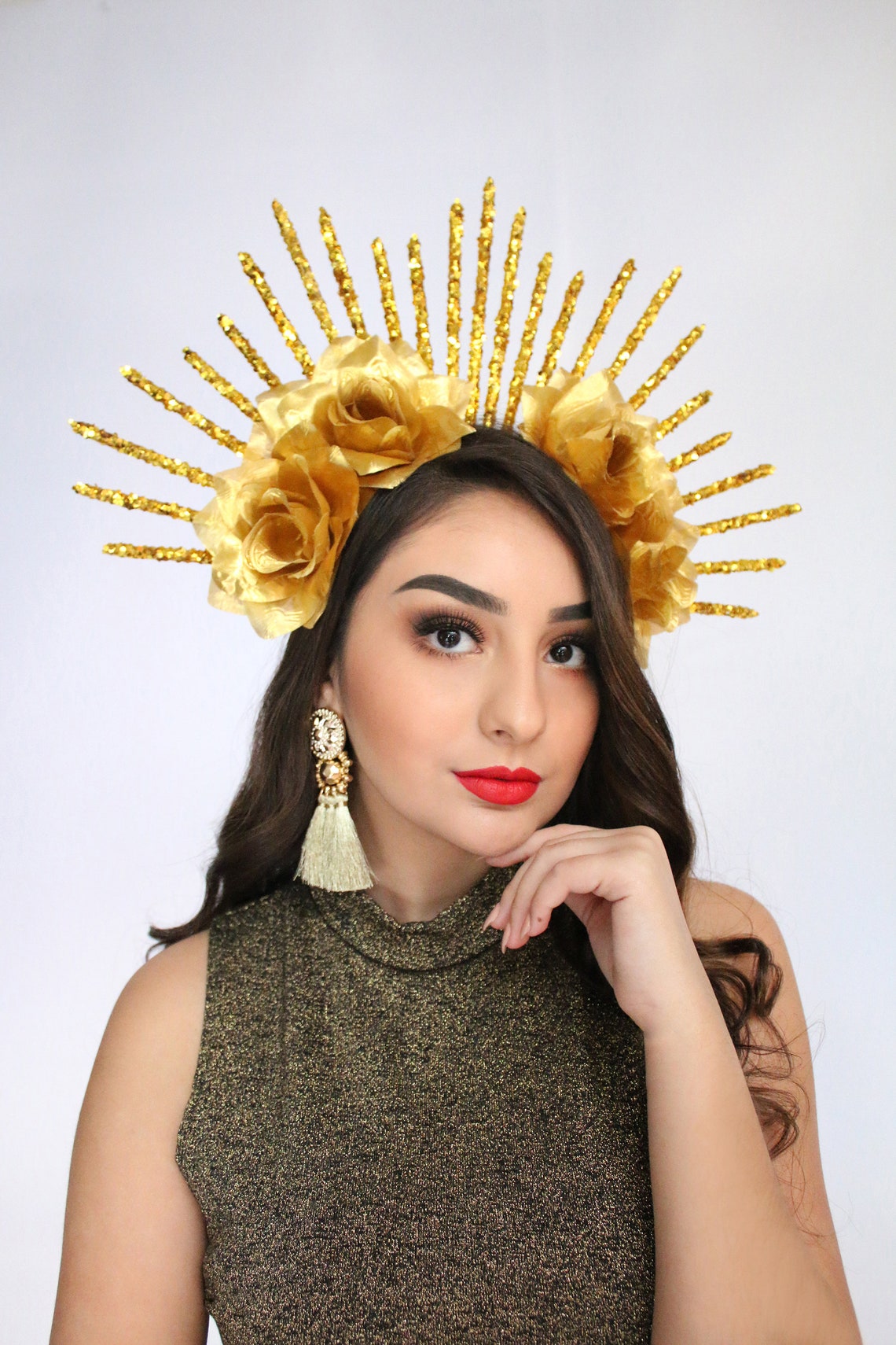 Spike Heavenly Sunburst Crown Goddess Gold Star Crown Bridal Headdress ...