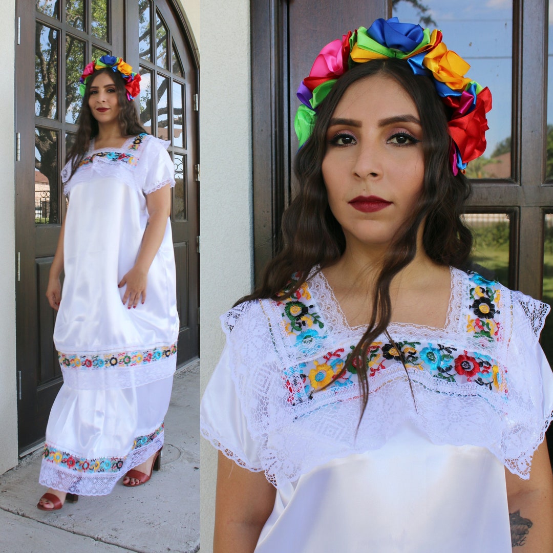 Yucatán Mexican Outfit (traditional Embroidered Shirt Dress Skirt Women ...