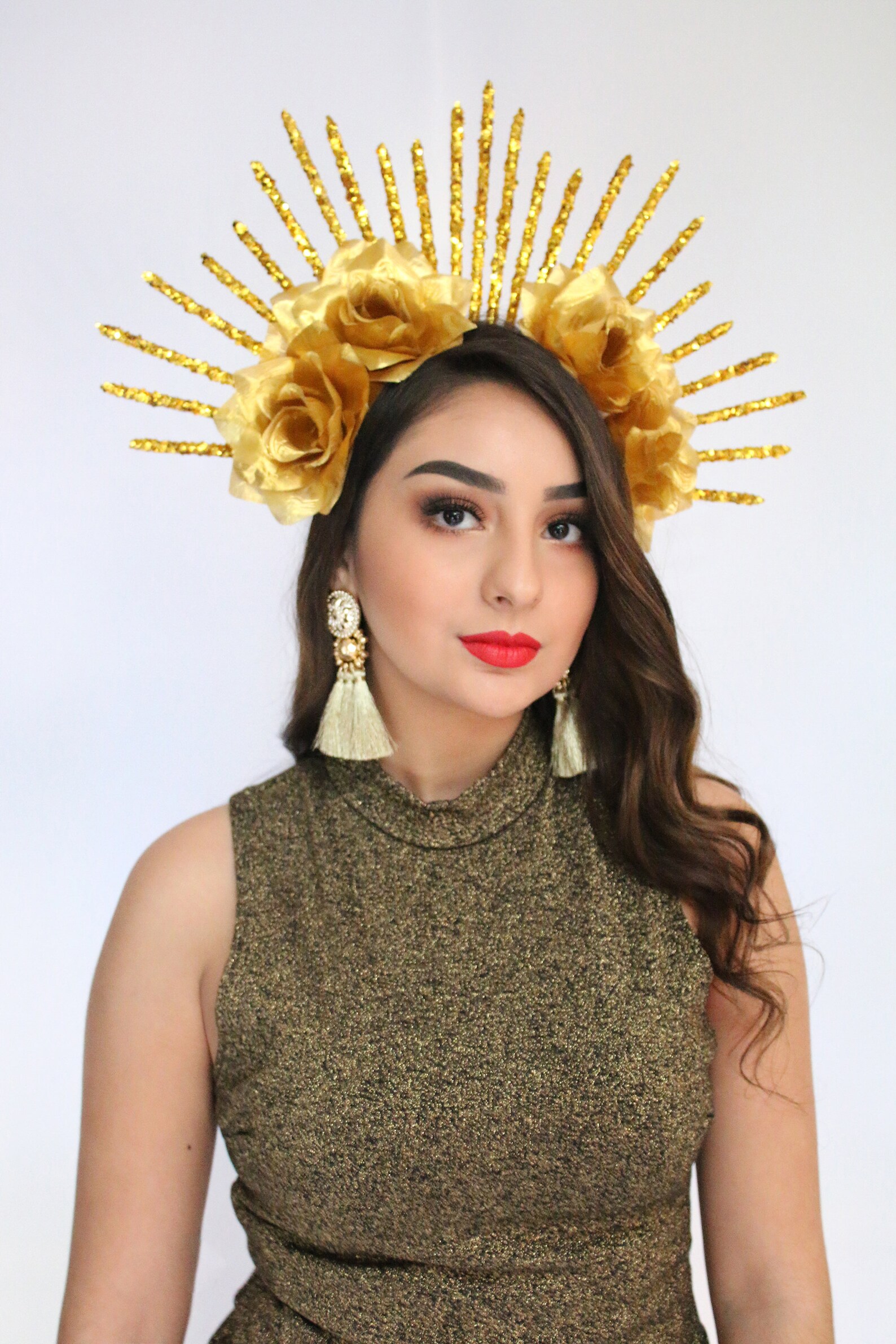Spike Heavenly Sunburst Crown Goddess Gold Star Crown Bridal Headdress ...