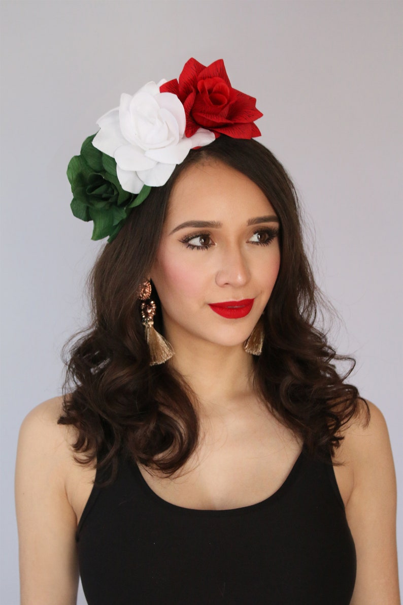 SIDE Mexican Flag Rose Flower Crown Red White Green Rose | Etsy