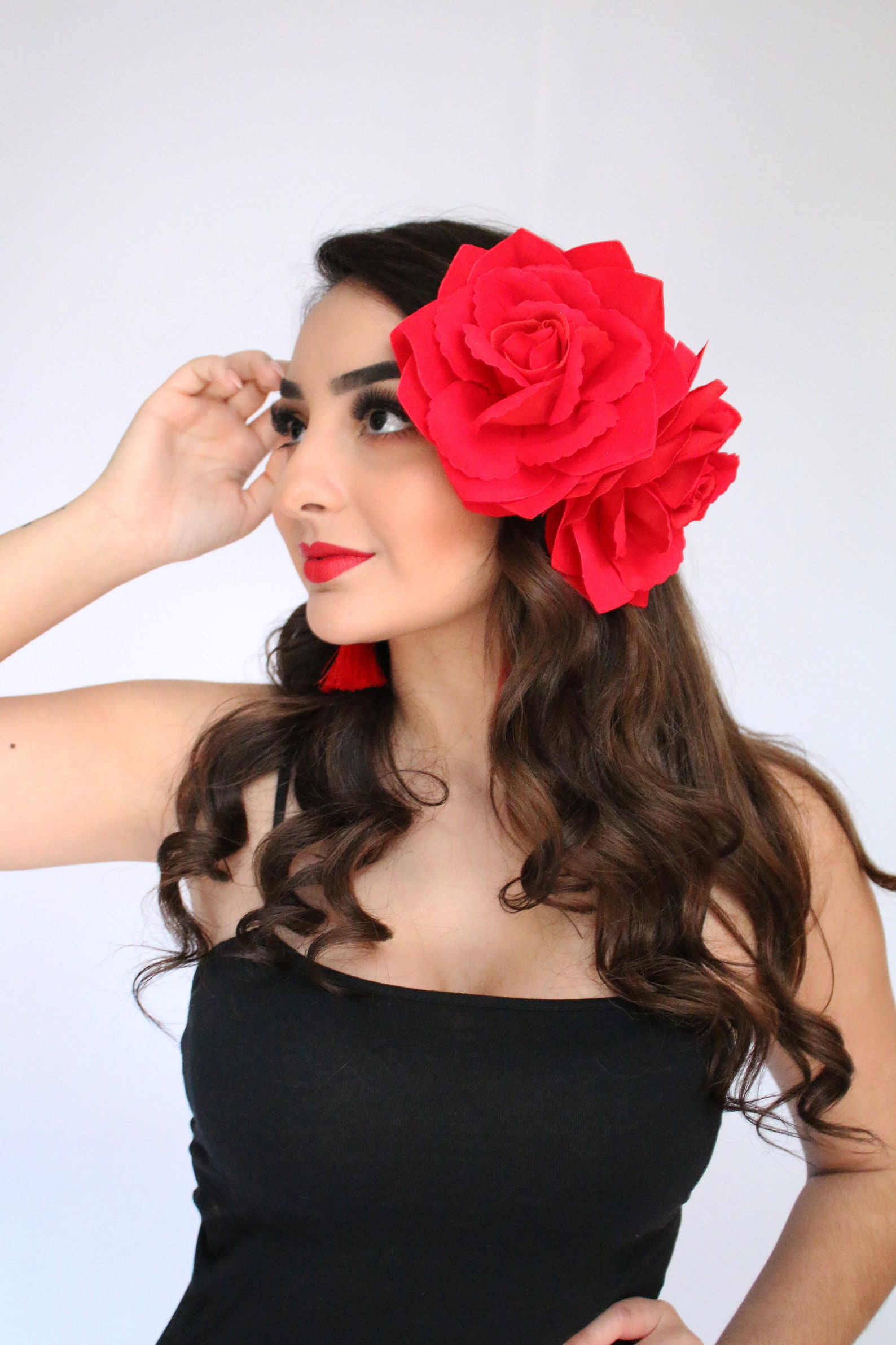 Large Red Rose Hair-clip Wedding Hair Flower Realistic Flower Hair ...