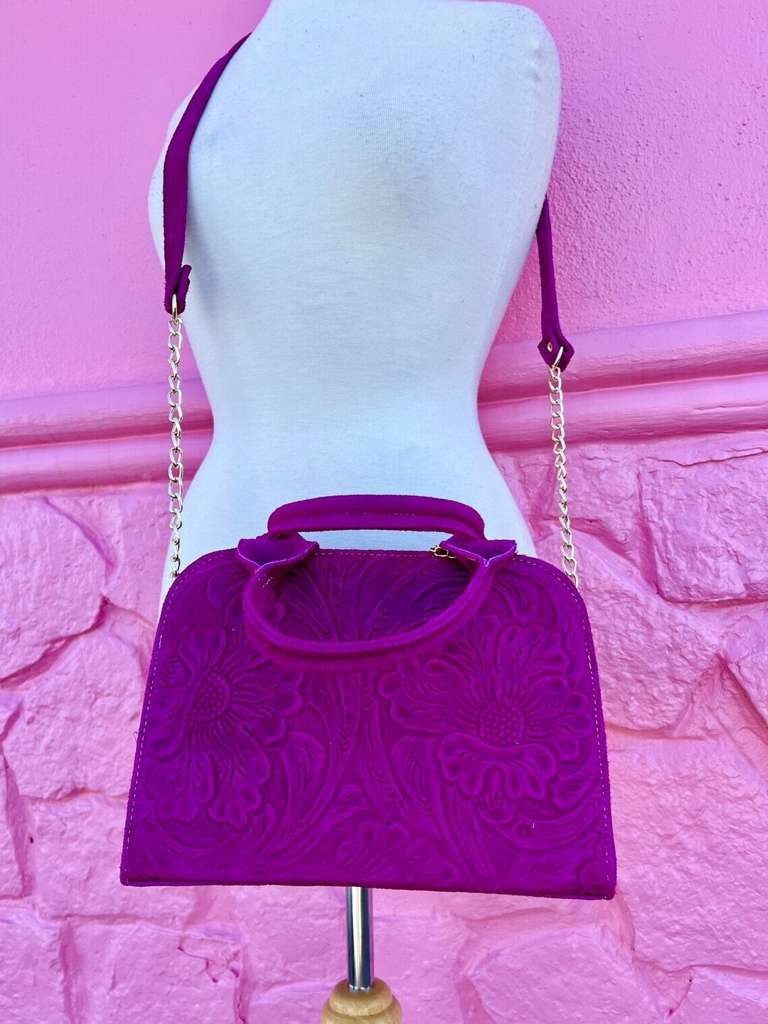 Magenta Hand Tooled Leather Purse 100% Real Leather Purse - Etsy Australia