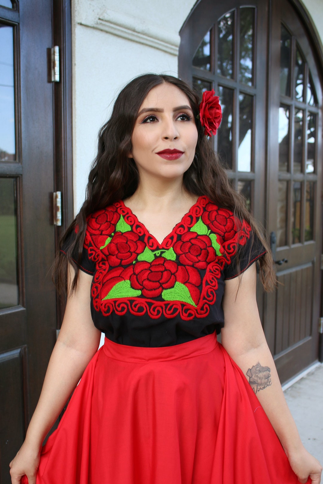 Mexican Outfit (traditional Embroidered Shirt Dress Skirt Women's ...