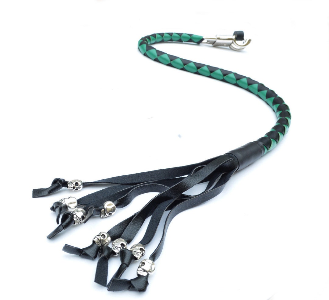 PU Leather Motorcycle Whip Get Back Whip With Skull Tassels 36 GREEN ...