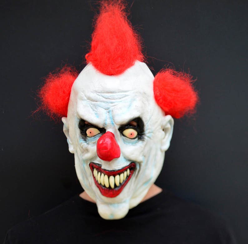 Creepy Evil Scary Halloween Clown Mask Rubber Latex Red Haired | Etsy