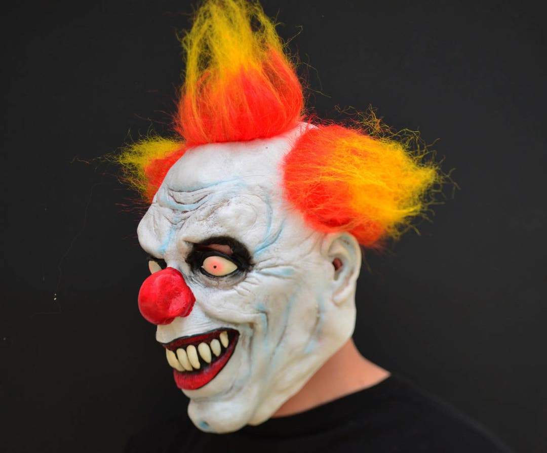 Creepy Evil Scary Halloween Clown Mask Rubber Latex Yellow Haired Clown ...