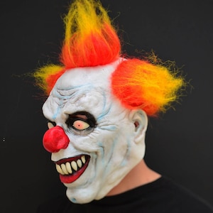 Creepy Evil Scary Halloween Clown Mask Rubber Latex Yellow Haired Clown ...