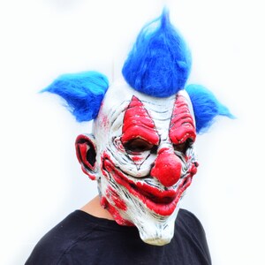 Creepy Evil Scary Halloween Clown Mask Rubber Latex Blue Haired Clown ...