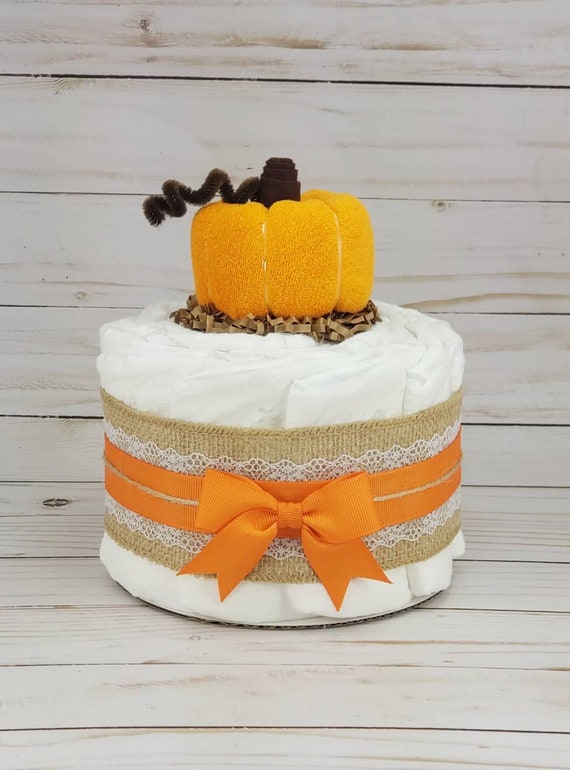 Pumpkin Baby Shower, Mini diaper cake, Fall Baby Shower Decoration ...