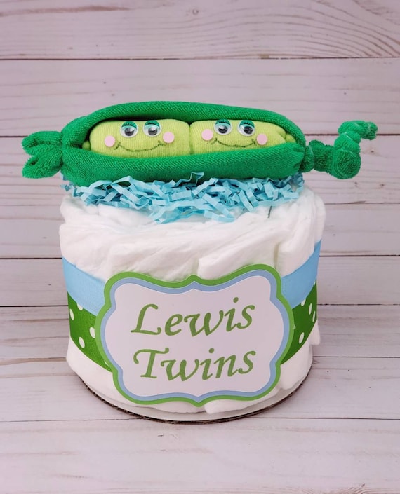 Twin Two Peas in a Pod Baby Shower Diaper Cake, Twin Baby Shower ...