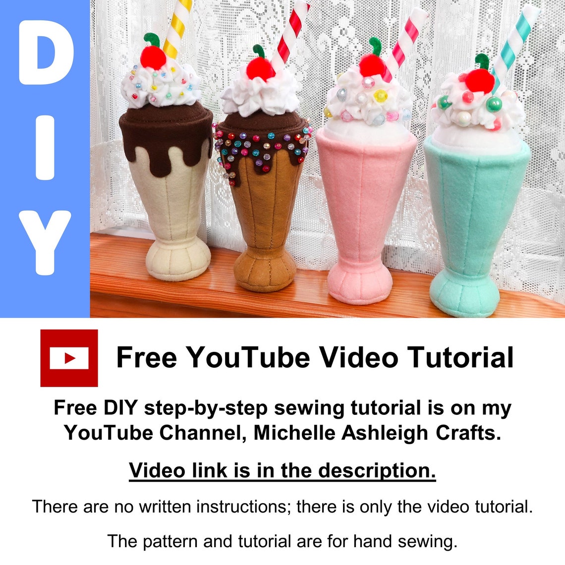 PDF Pattern for Milkshake Plushie Felt Food Crafts Dessert - Etsy