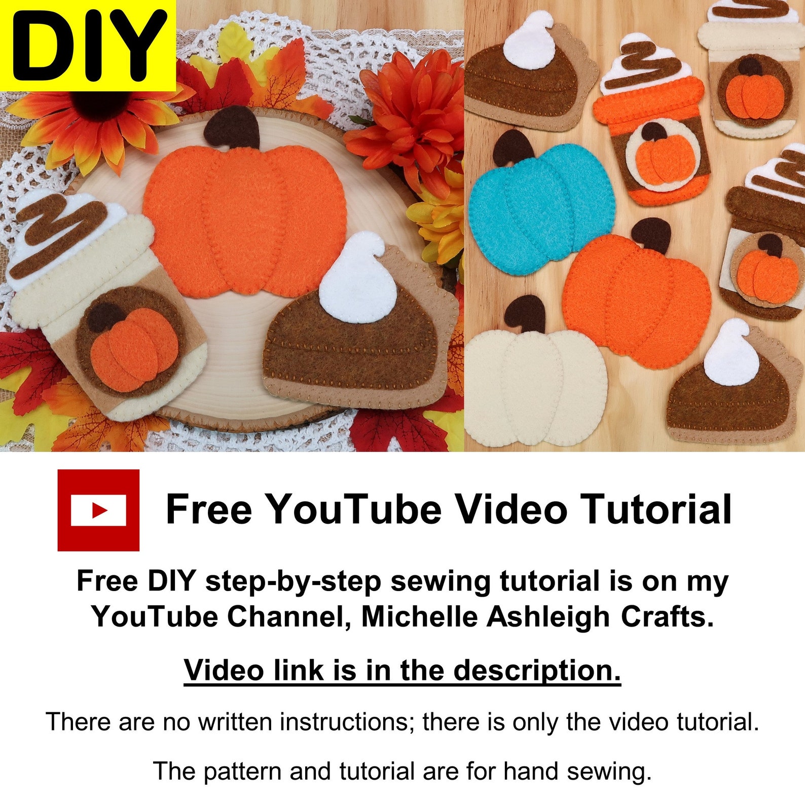 PDF Pattern for Fall Felt Crafts - Pumpkin, Pumpkin Spice Latte, and ...