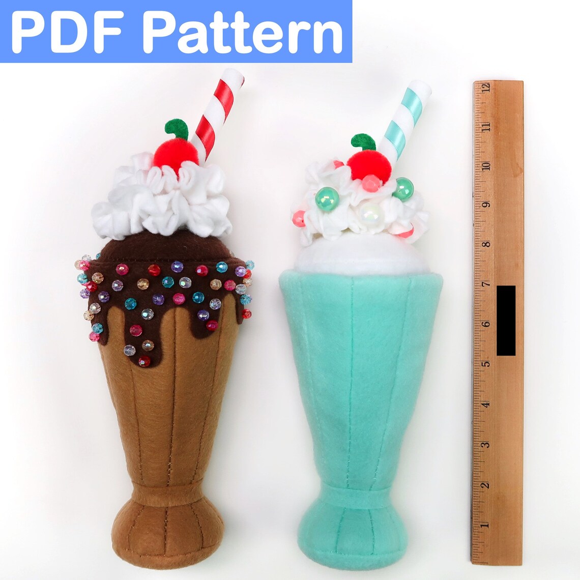 PDF Pattern for Milkshake Plushie Felt Food Crafts Dessert | Etsy
