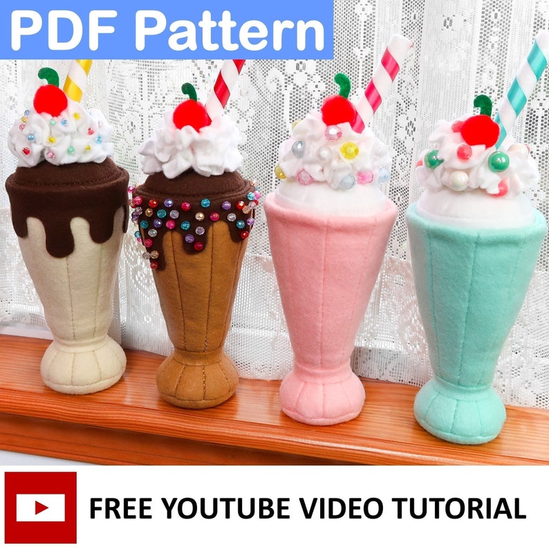 PDF Pattern for Milkshake Plushie – Felt Food Crafts – Dessert Felt ...