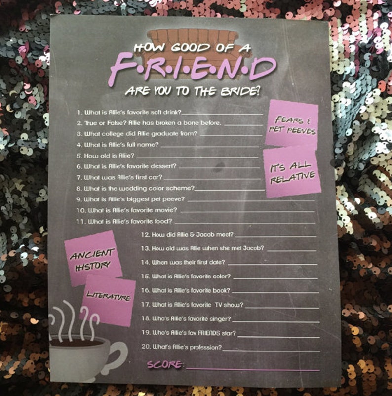 Friends Bridal Shower Bundle Friends Shower Game Bundle Etsy