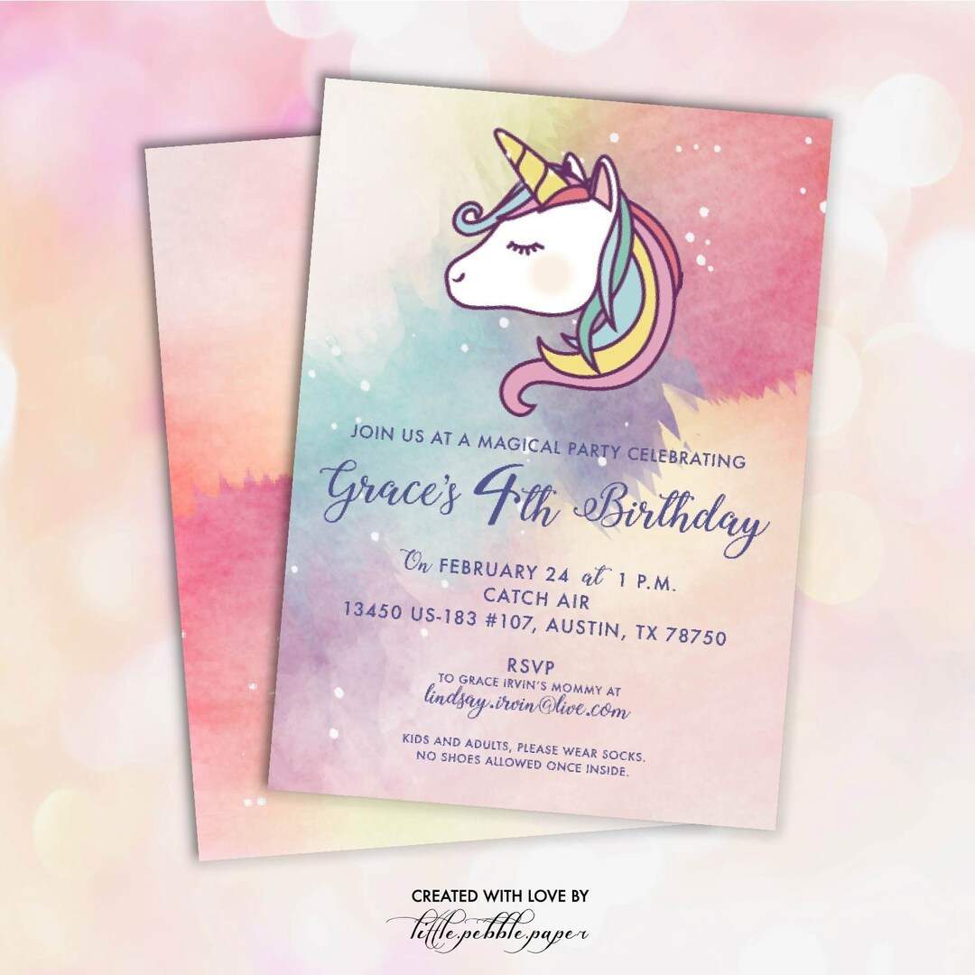 Unicorn Birthday Party Invitation, Unicorn Party Invite, Unicorn ...