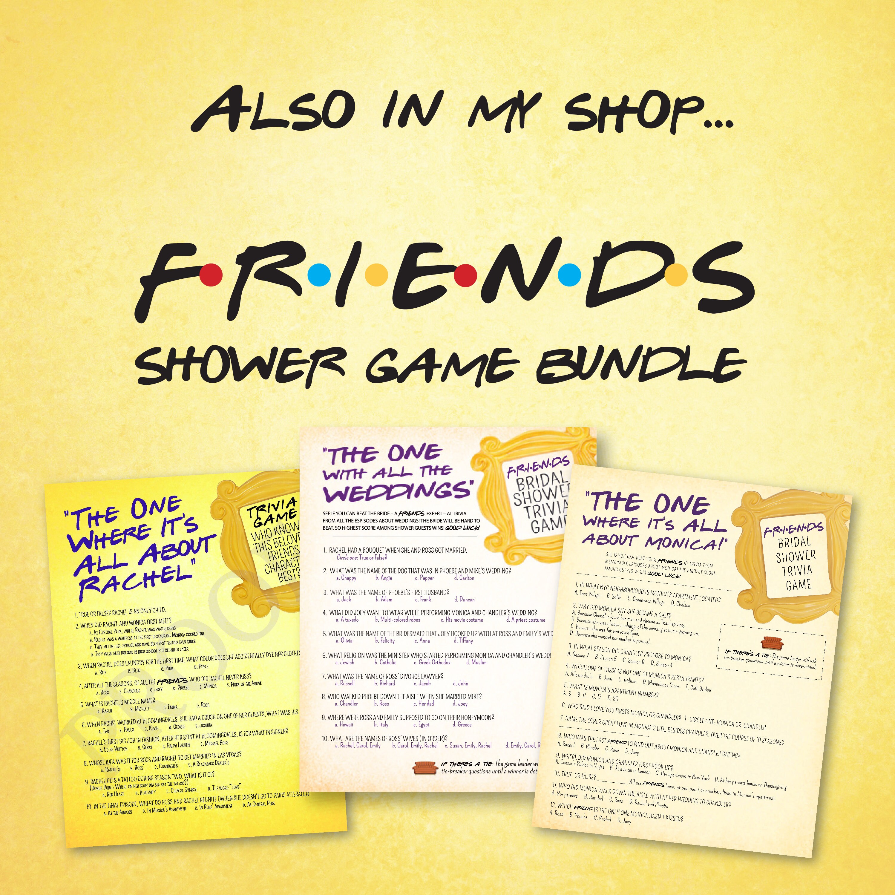 FRIENDS TV Show Trivia Bridal Shower Game FRIENDS Trivia Quiz | Etsy
