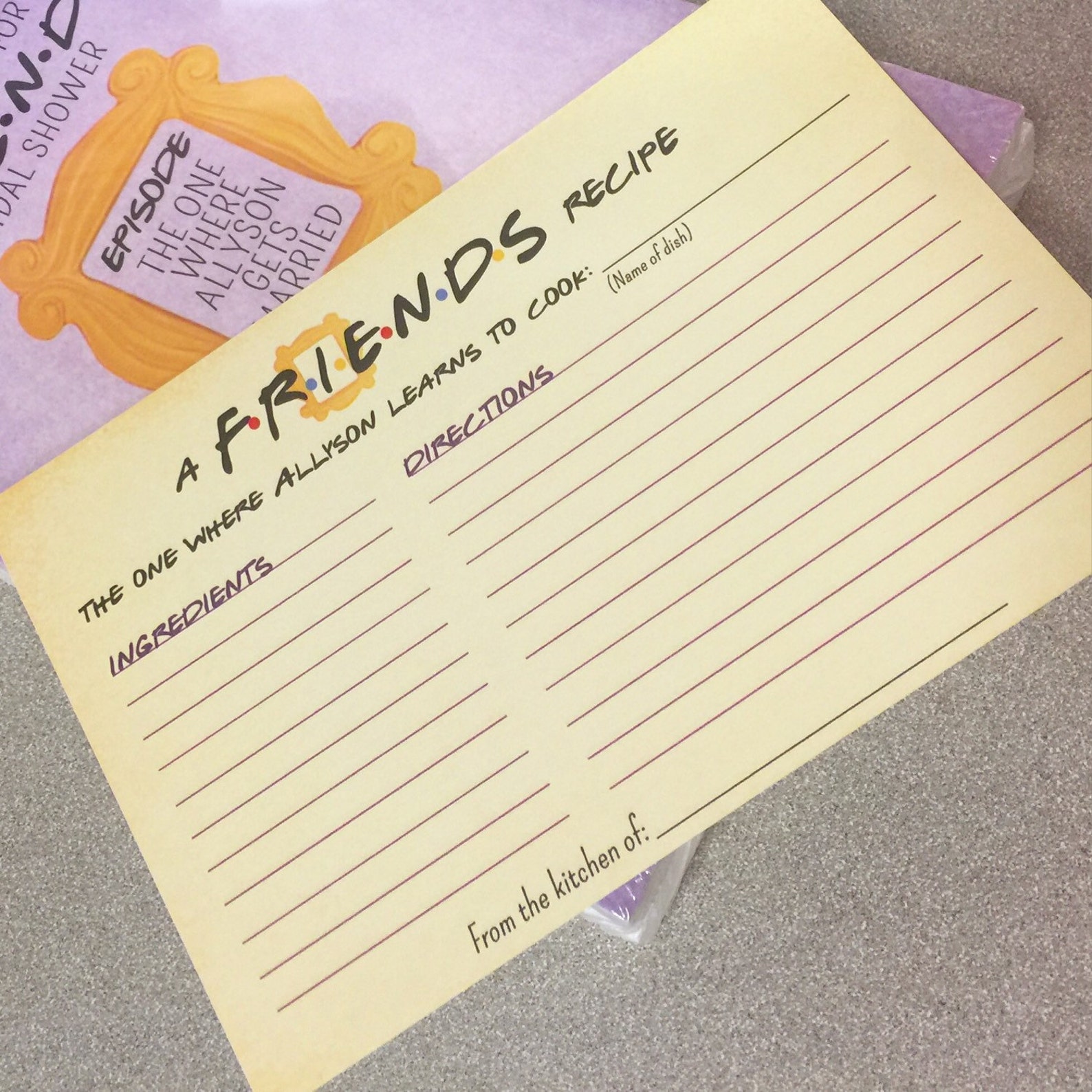 FRIENDS Bridal Shower Recipe Card, Bridal Shower Recipe Card Printable ...