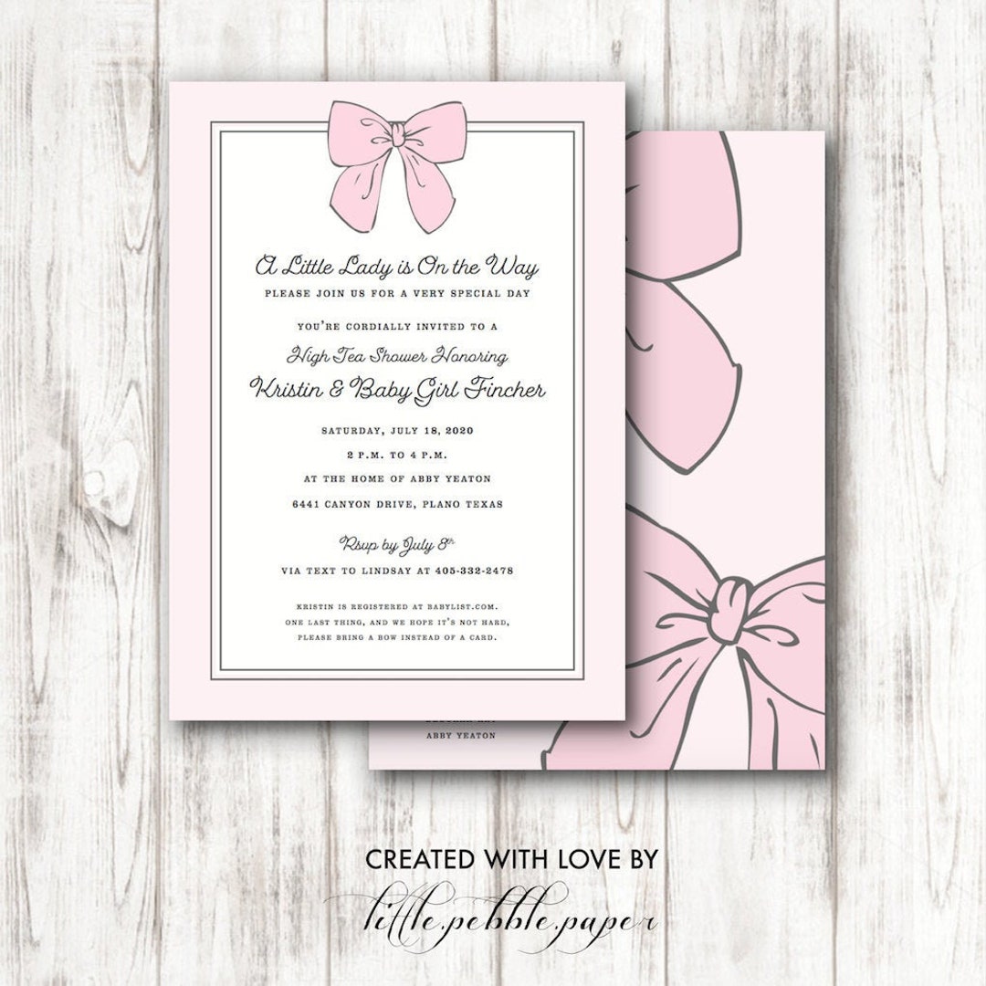Bow Baby Shower Invitation, Pink Bow Shower Invitation, Baby Shower ...