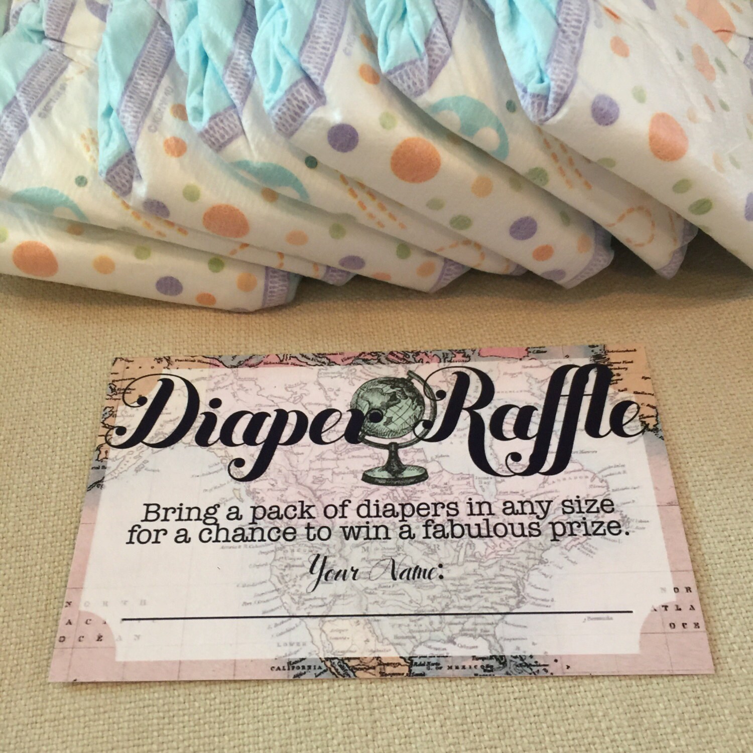 Diaper Raffle Printable Welcome to the World Baby World Baby | Etsy