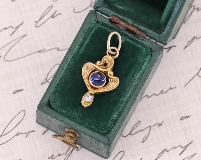 Antique Sapphire Charm of 14k Gold - Etsy