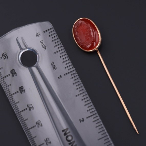 Antique Red Agate Intaglio Stick Pin of 14k Gold - Gem