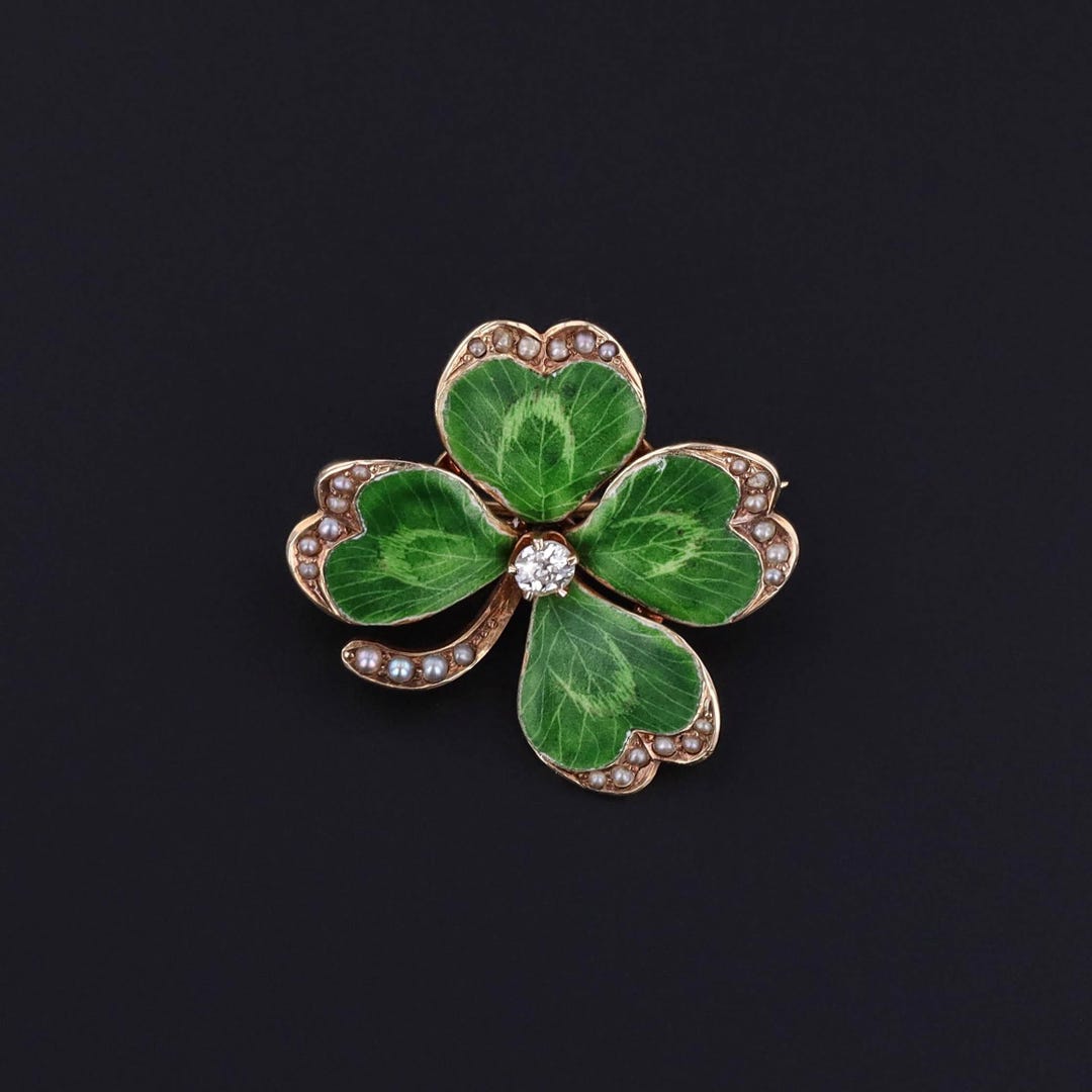 Antique Enamel Clover Brooch of 14k Gold - Etsy