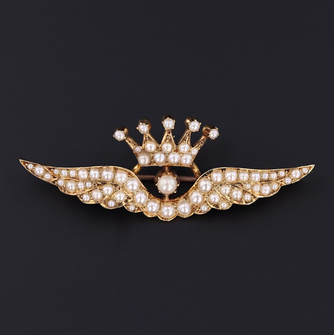 Antique Pearl Wings Brooch of 15ct Gold - Etsy
