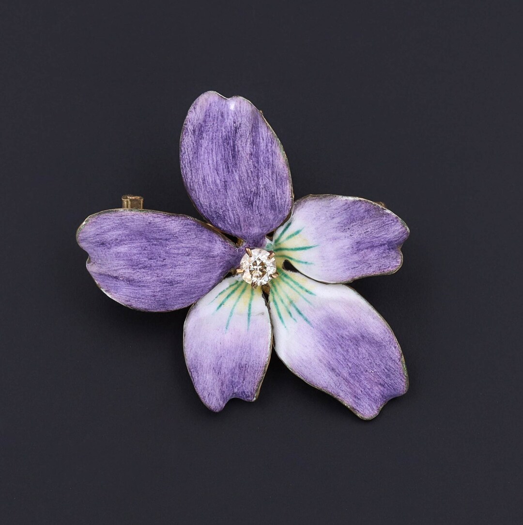 Antique Enamel Violet Pendant Brooch of 14k Gold - Etsy