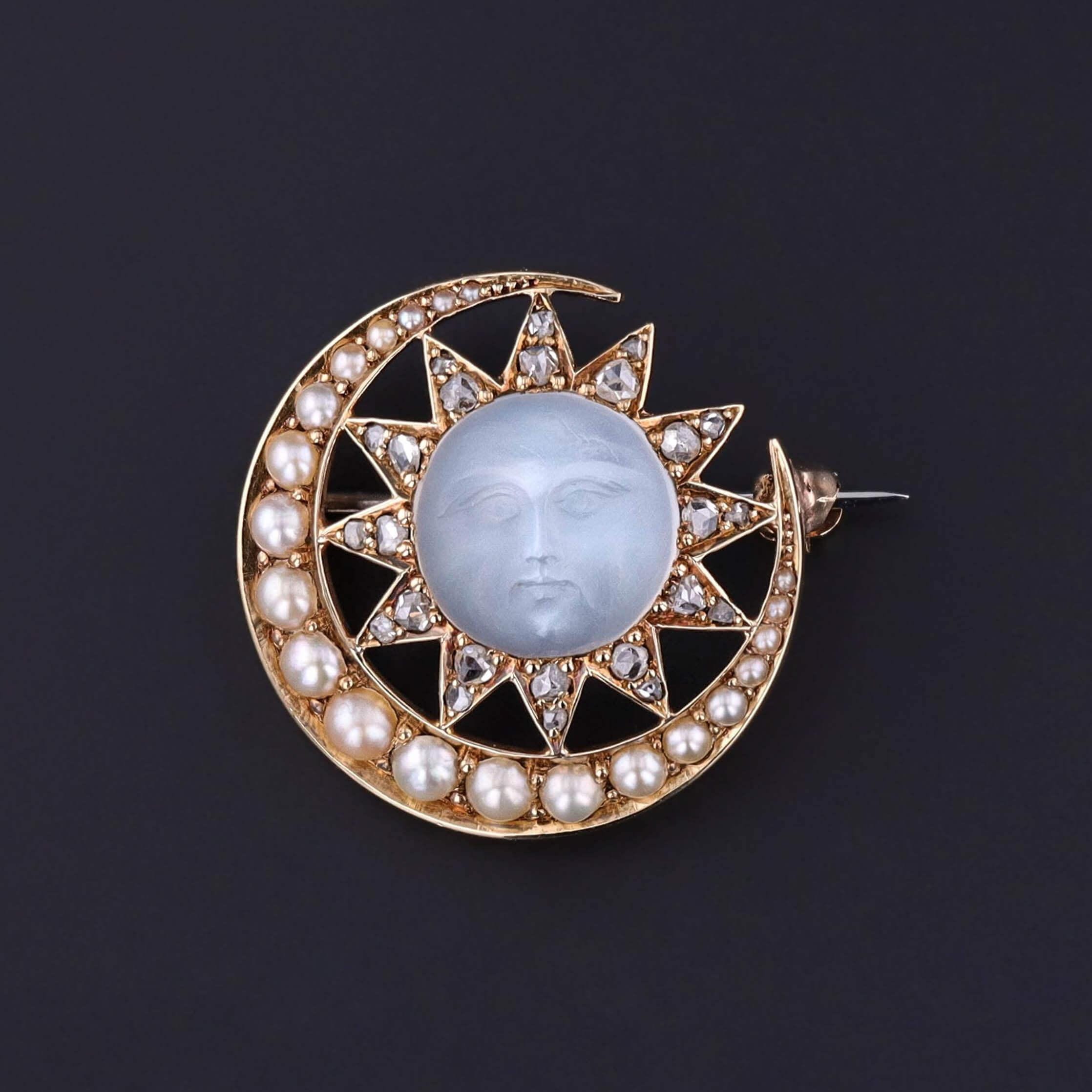 Antique Moonstone Man in the Moon Brooch of 15ct Gold - Etsy