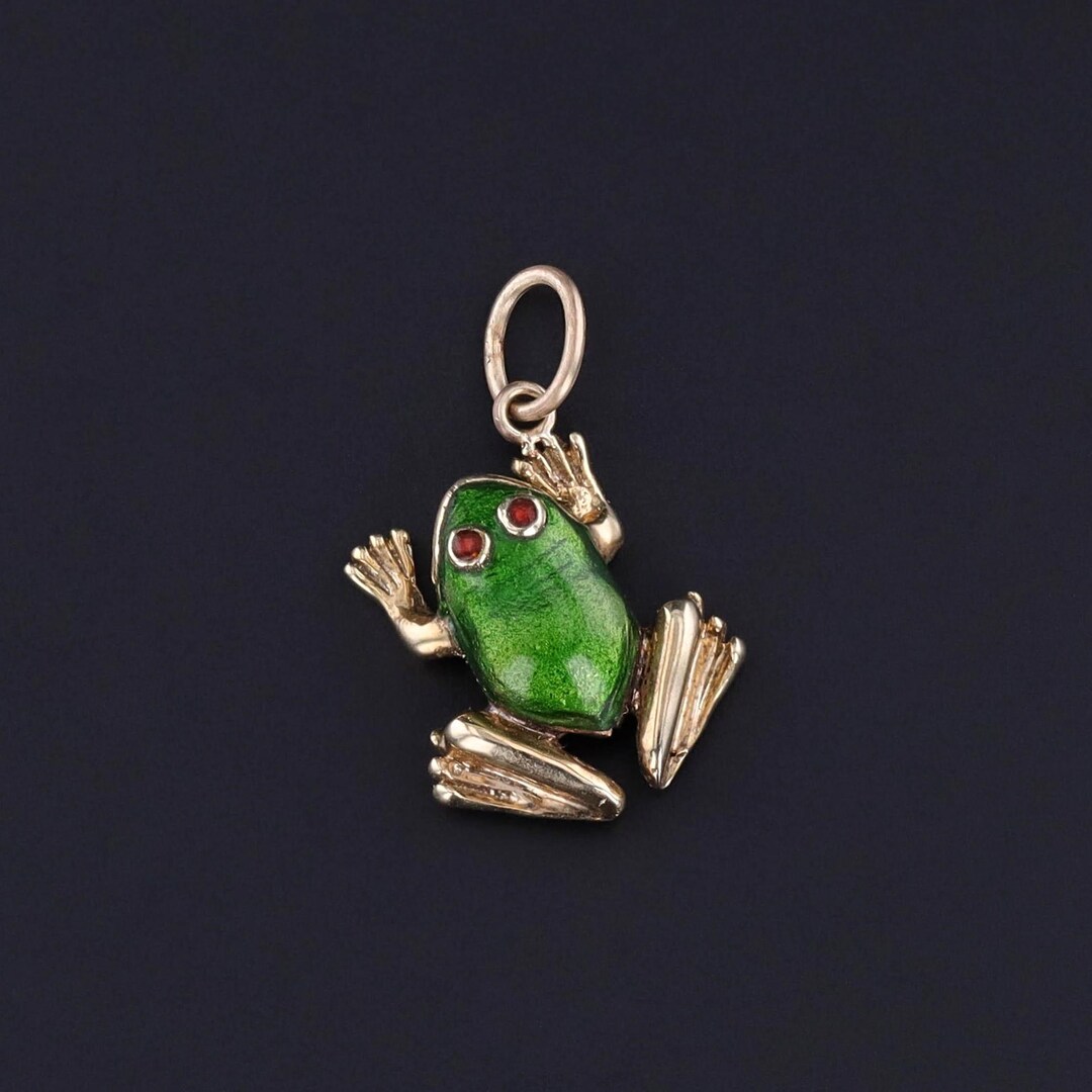 Vintage Enamel Frog Charm of 14k Gold - Etsy