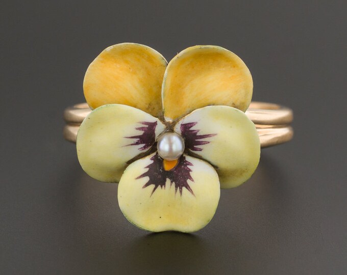 14k Gold Pansy Ring | Yellow Pansy Ring | Vintage Pin Conversion Ring ...