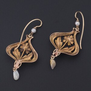Antique Enamel Flower Hat Pin Conversion Earrings of 10k Gold - Etsy