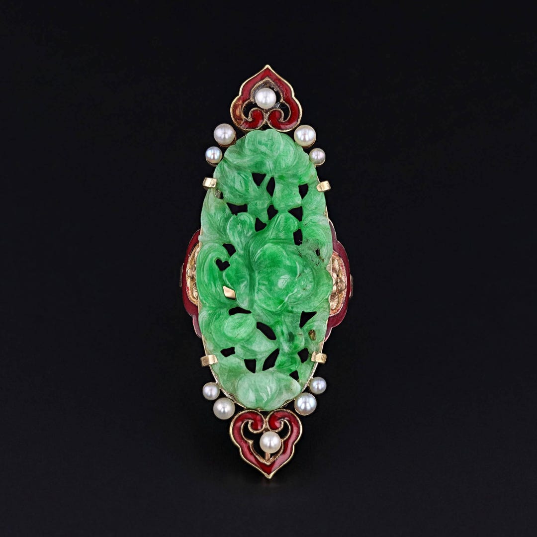Antique Carved Jadeite and Enamel Ring of 14k Gold - Etsy
