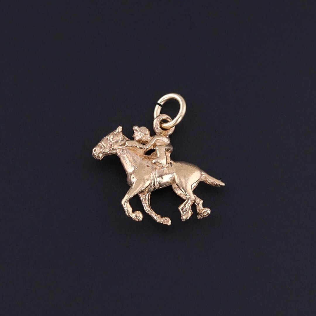 Vintage Horse Racing Charm of 14k Gold - Etsy