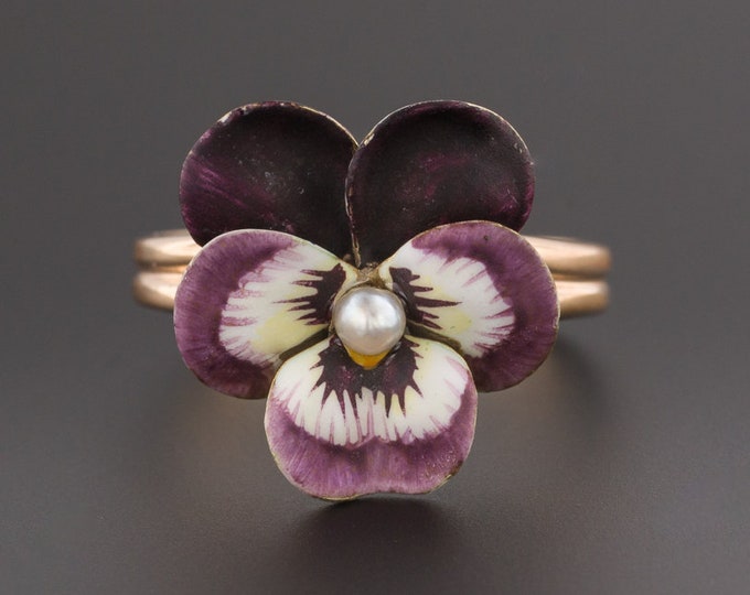 14k Gold Pansy Ring | Purple Pansy Ring | Vintage Pin Conversion Ring ...