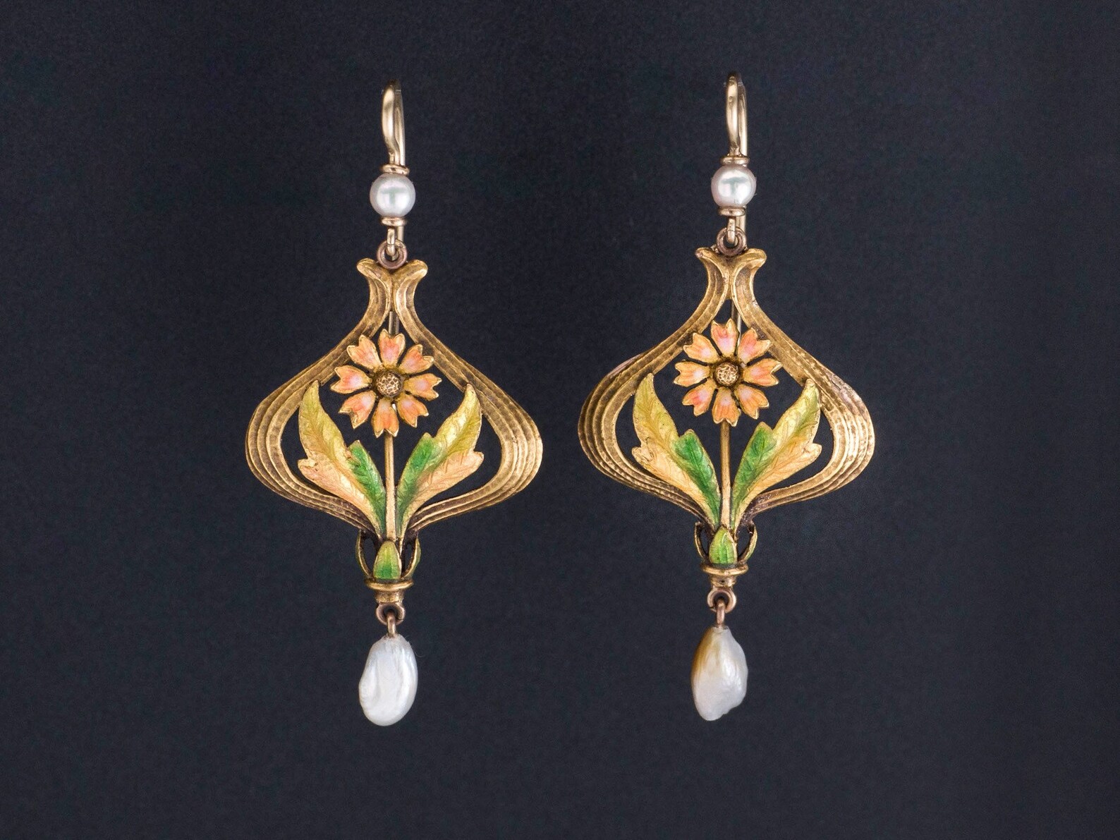 Antique Enamel Flower Hat Pin Conversion Earrings of 10k Gold - Etsy