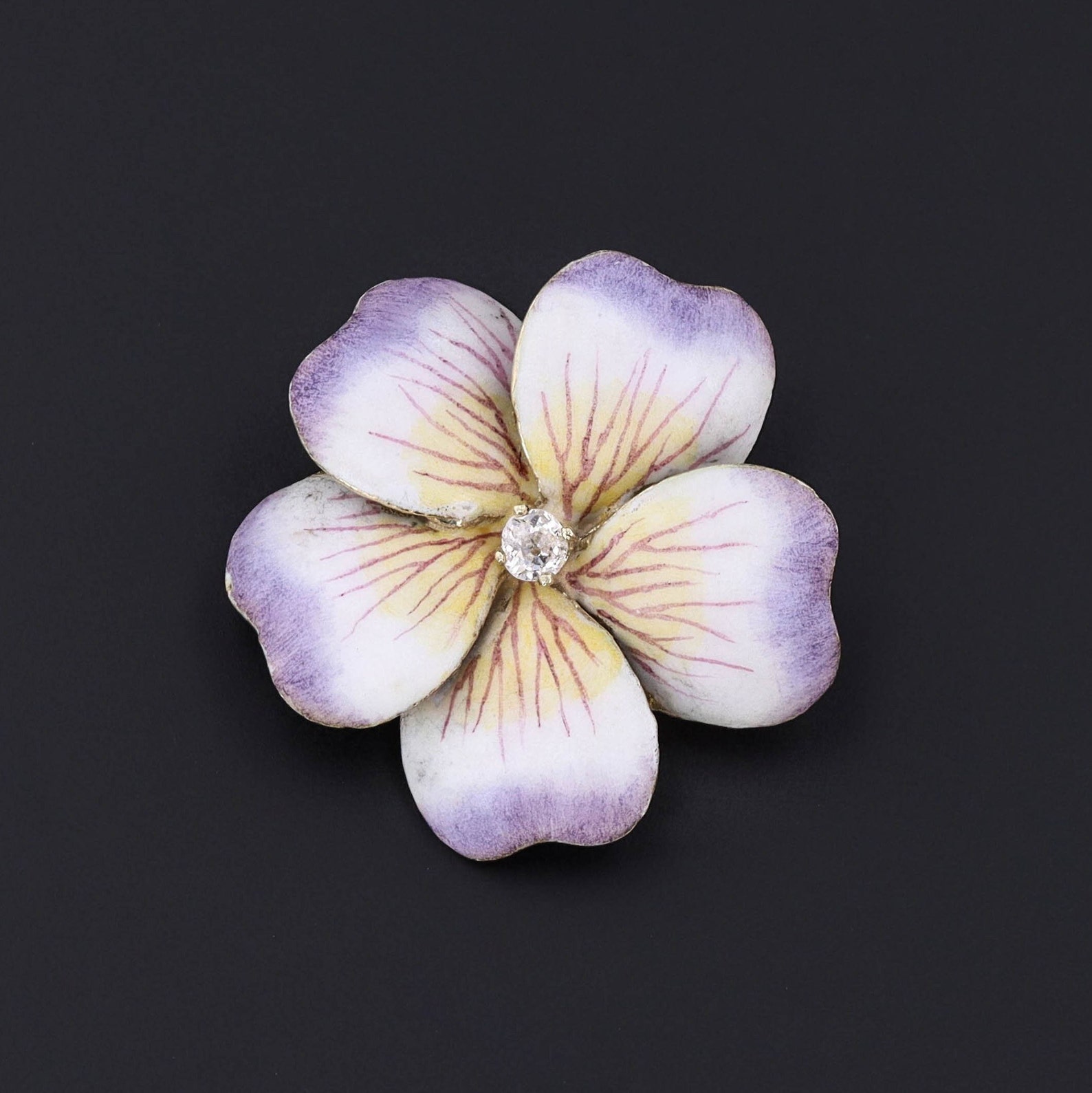 Vintage Enamel Flower Brooch of 14k Gold - Etsy