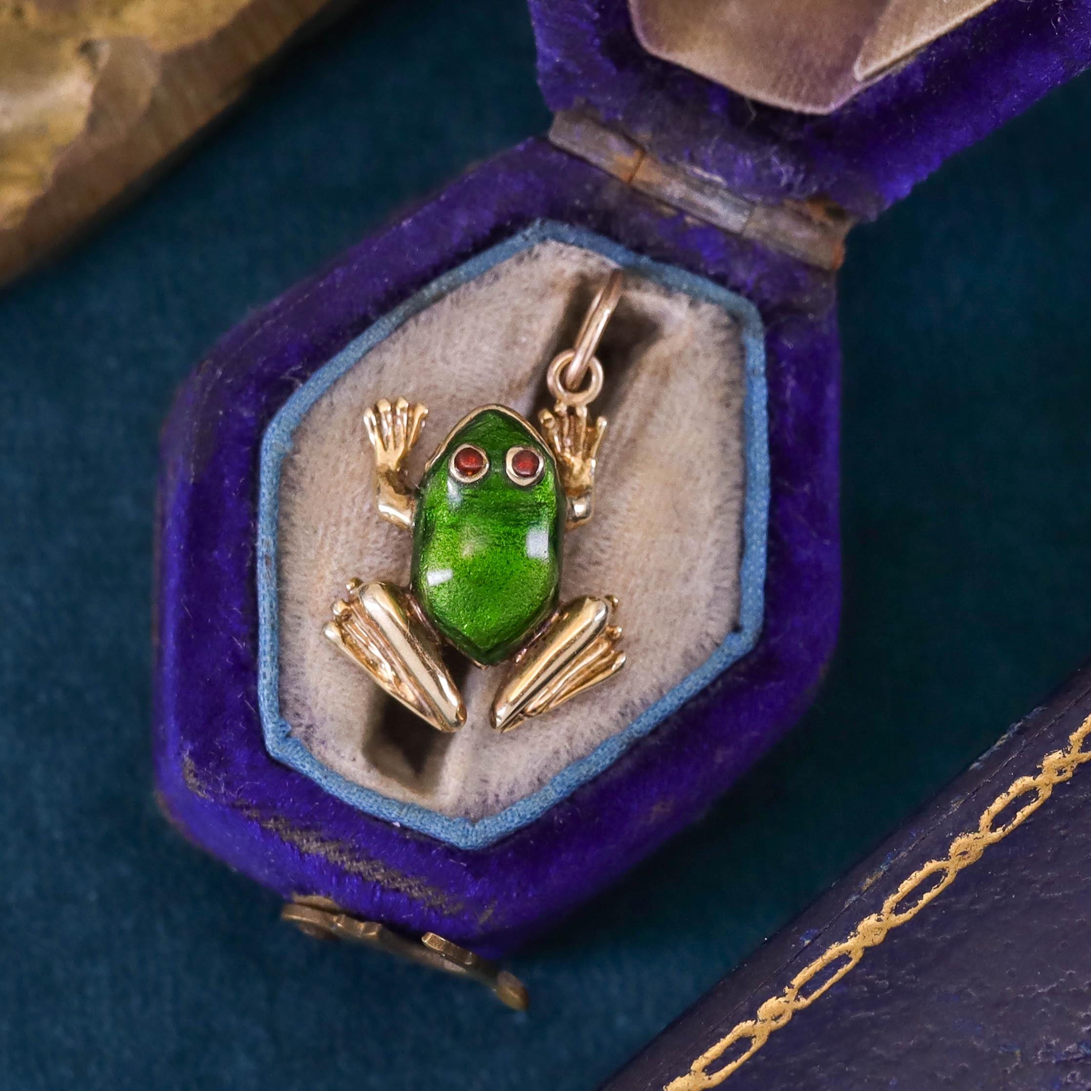 Vintage Enamel Frog Charm of 14k Gold - Etsy