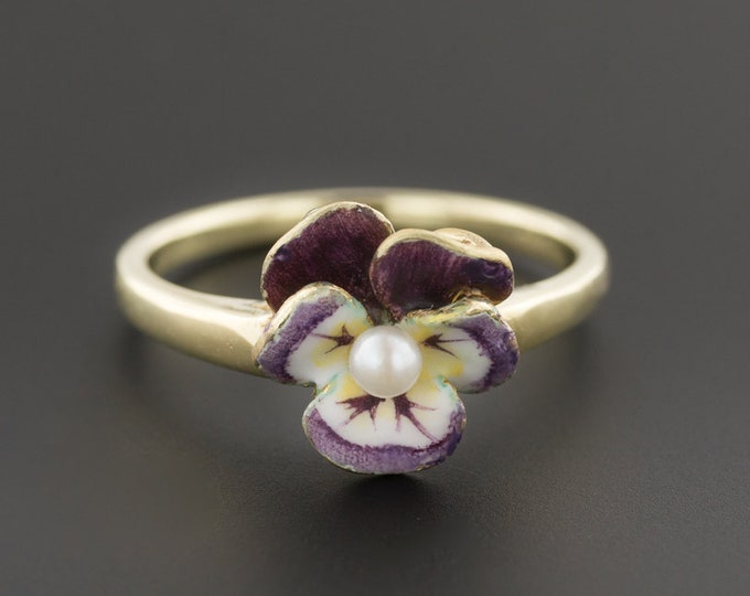 Enamel Pansy Ring by Larter & Sons | Enamel Flower Ring | Vintage Pansy ...
