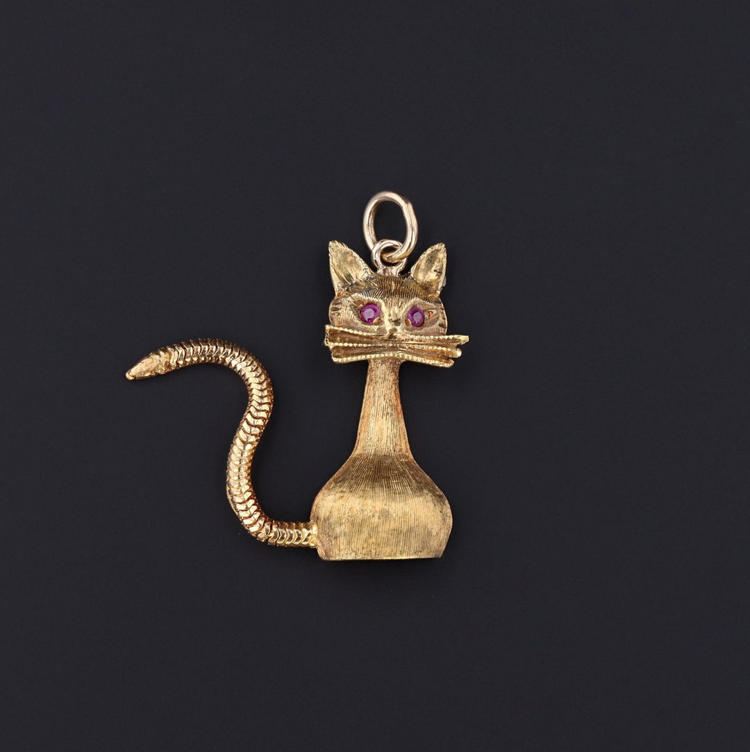 Vintage Moveable Cat Pendant of 14k Gold - Etsy
