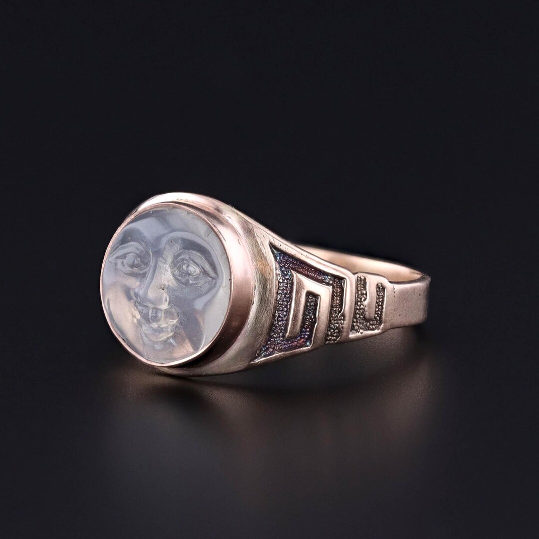 Antique Opalescent Glass Man in the Moon Ring of 8k Gold - Etsy