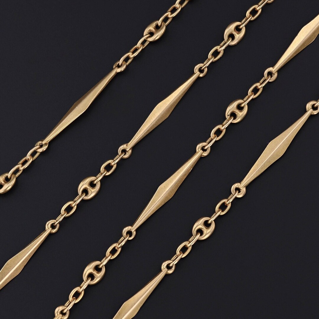 Vintage Long Chain Necklace of 18k Gold - Etsy