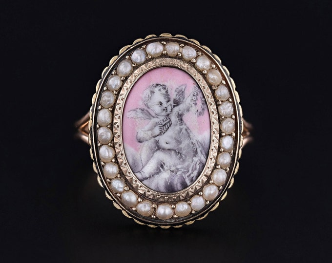 Victorian Enamel Cherub Ring of 18k Gold - Etsy