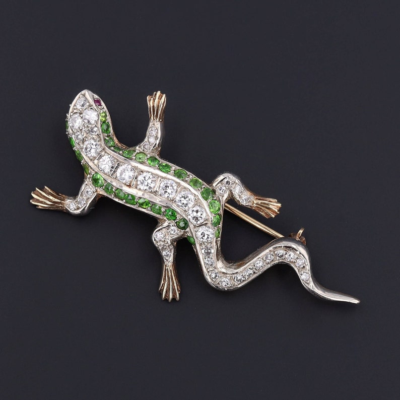 Vintage Diamond and Demantoid Garnet Lizard Brooch of 14k Gold - Etsy