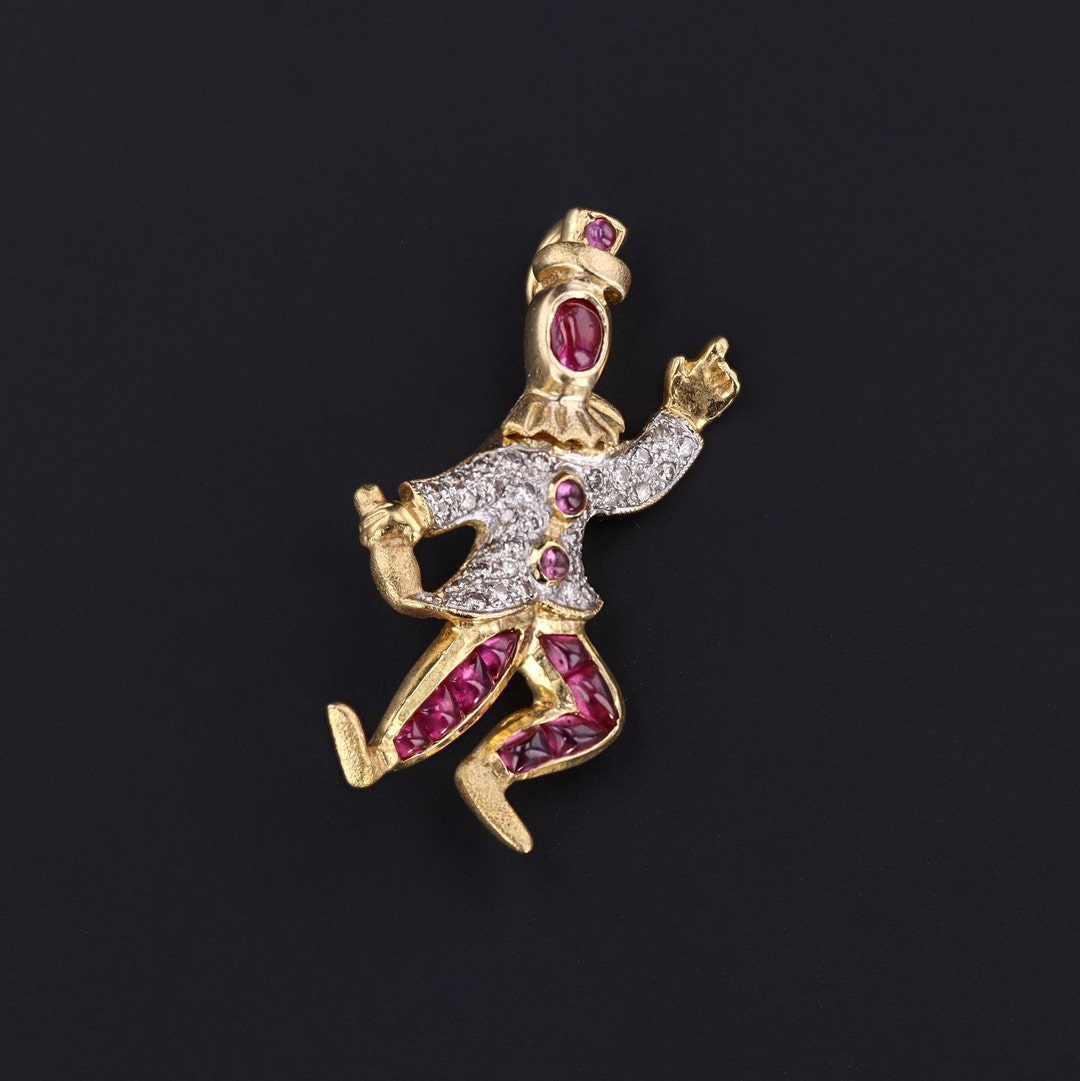 Vintage Ruby and Diamond Clown Pendant Brooch of 18k Gold - Etsy