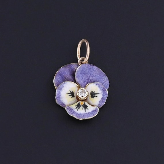 Antique Purple Pansy Charm of 14k Gold - Gem