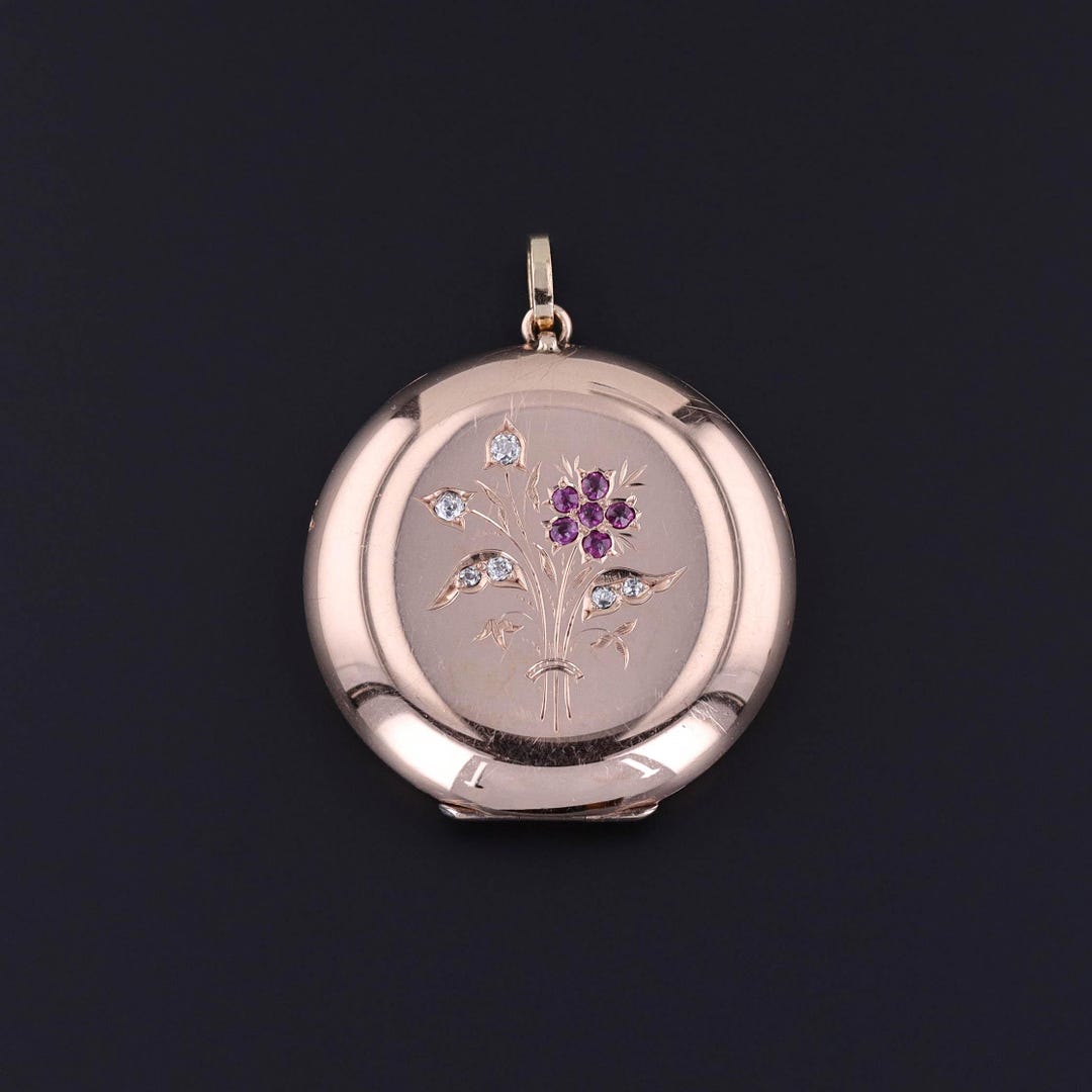 Antique Ruby Flower Locket of 14k Gold - Etsy