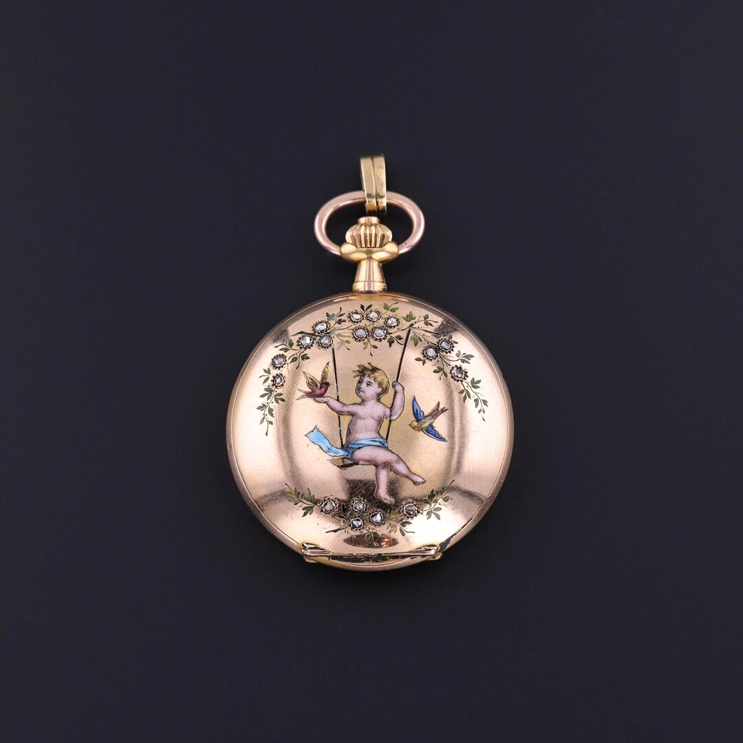 Antique Enamel Cherub Pocket Watch of 18k Gold - Etsy