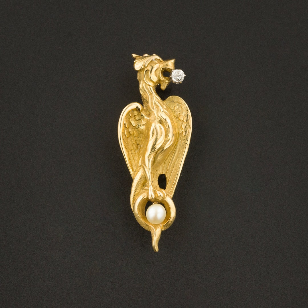 Antique French Griffin Brooch of 18k Gold - Etsy